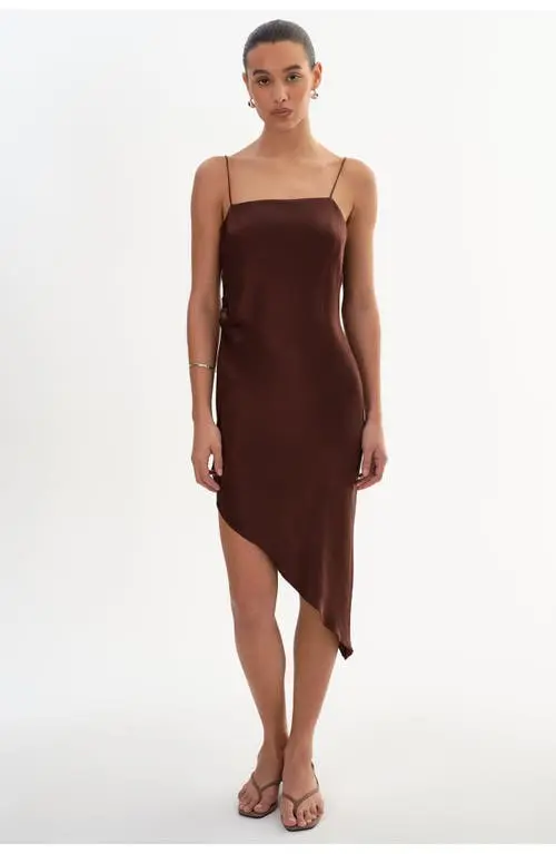 LAMARQUE Ashley Asymmetrical Satin Cami Dress - Brown
