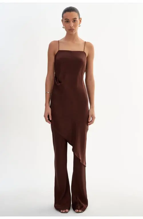 LAMARQUE Ashley Asymmetrical Satin Cami Dress - Brown