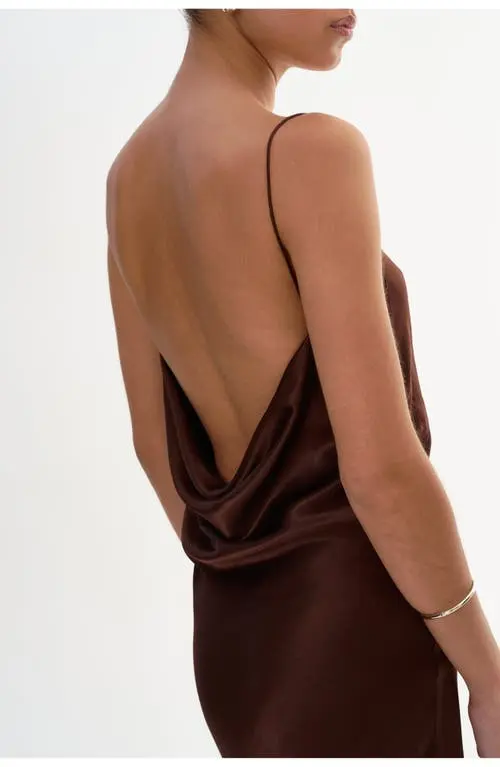 LAMARQUE Ashley Asymmetrical Satin Cami Dress - Brown