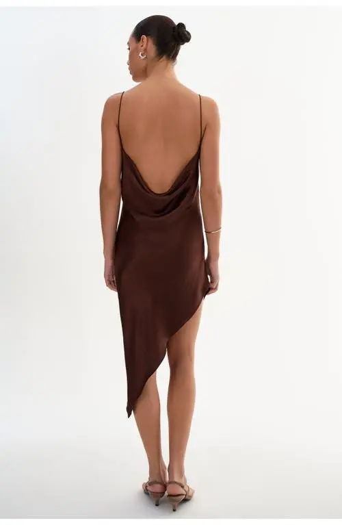 LAMARQUE Ashley Asymmetrical Satin Cami Dress - Brown
