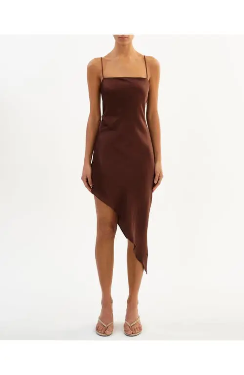 LAMARQUE Ashley Asymmetrical Satin Cami Dress - Brown