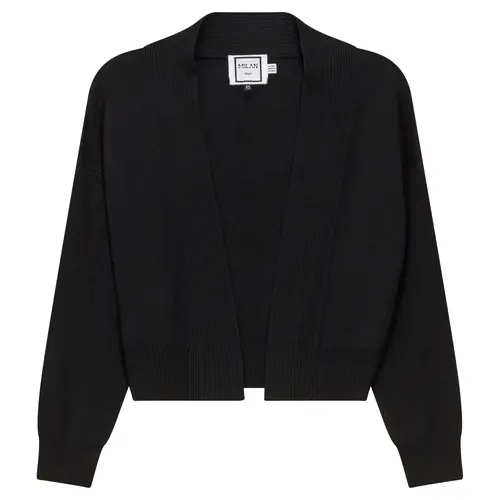 MILAN ITALY Cropped Knit Open Front Long Sleeve Cardigan - Black