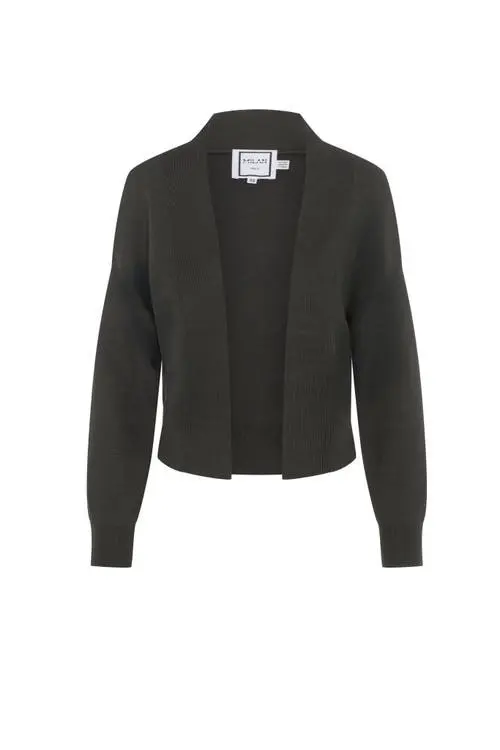MILAN ITALY Cropped Knit Open Front Cardigan - Dark Olive