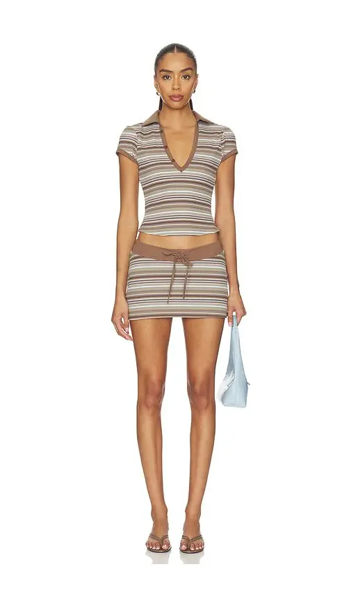 TIGER MIST Striped Cropped Polo Shirt