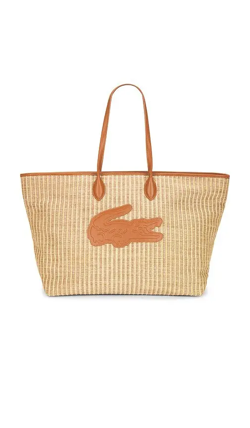 Lacoste Raffia Shopping Bag With Crocodile Print