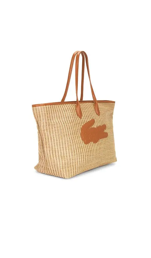 Lacoste Raffia Shopping Bag With Crocodile Print