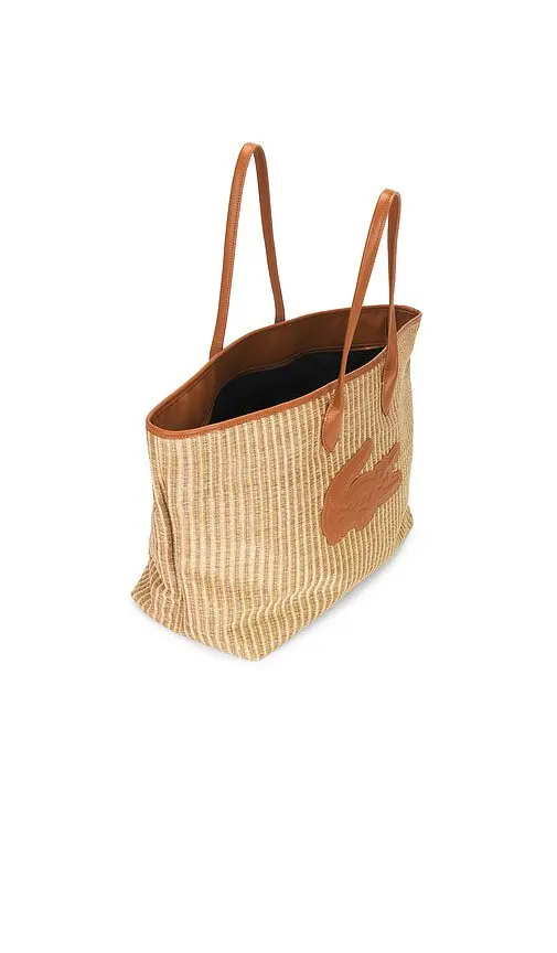Lacoste Raffia Shopping Bag With Crocodile Print