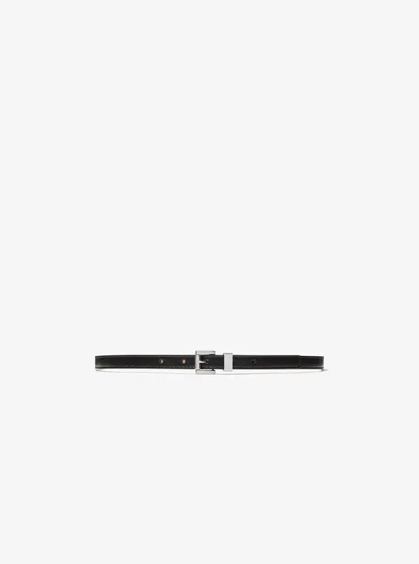 Michael Kors Slim Leather Belt With Silver Tone Buckle - Black