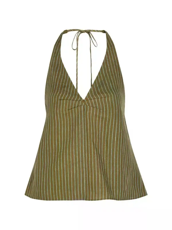 Staud Corso Linen Halterneck Top - Brown