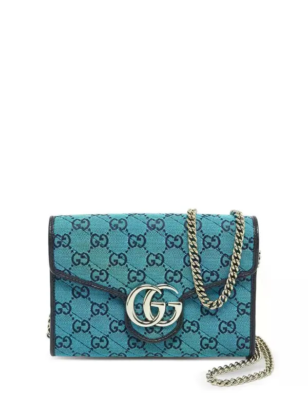 Gucci Gg Marmont Diagonal Quilt Wallet On Chain - Blue