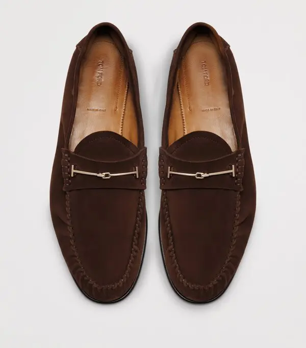 TOM FORD Suede T Penny Loafers - Brown