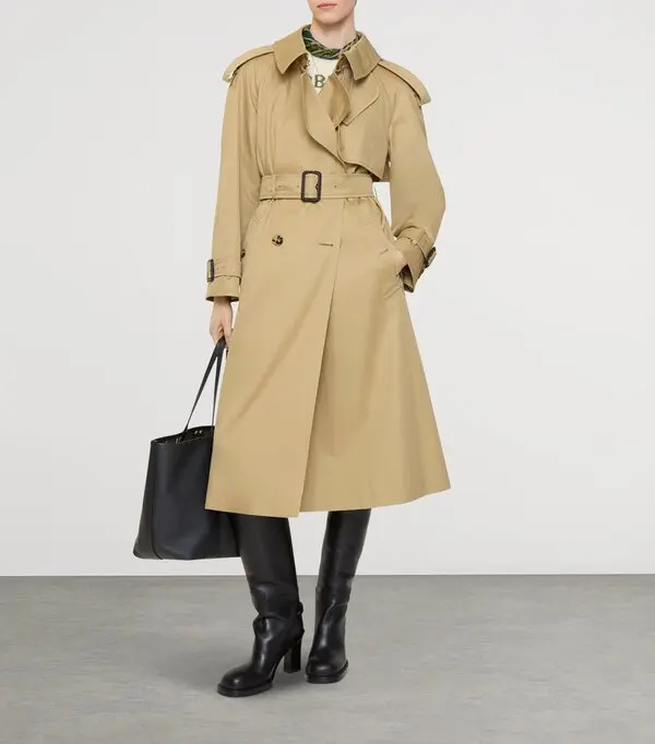 Burberry Long Fitzrovia Gabardine Trench Coat - Beige