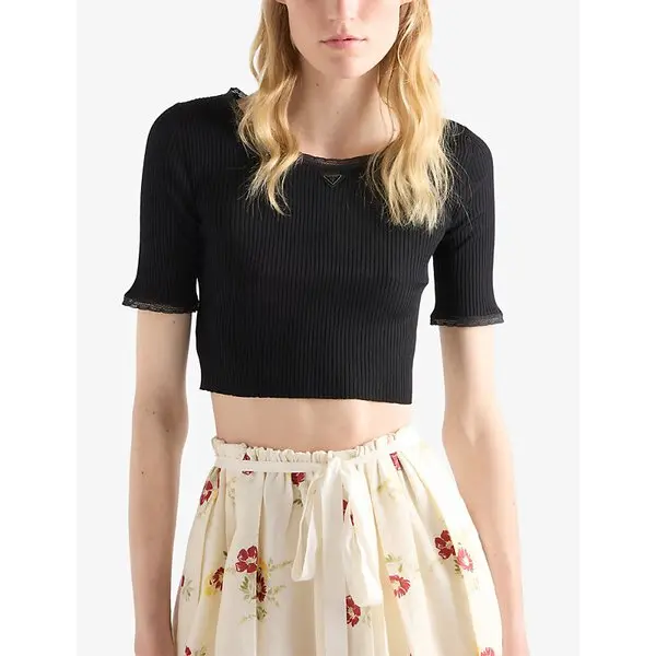 Prada Triangle-logo Cropped Ribbed Cotton T-shirt