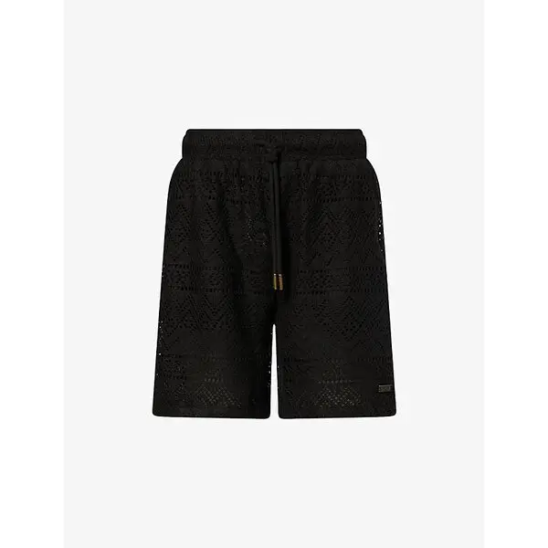 HONOR THE GIFT Drawstring Waistband Pointelle Crochet Knit Shorts - Black