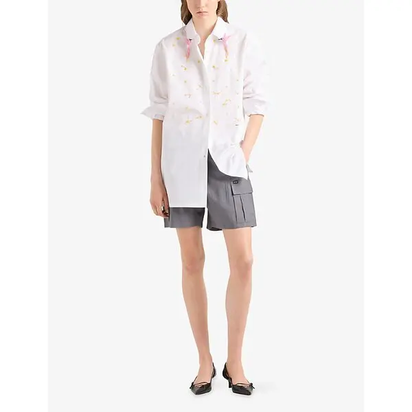 Prada Embroidered Cotton Poplin Shirt