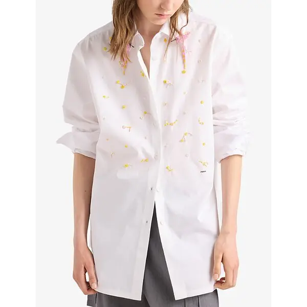 Prada Embroidered Cotton Poplin Shirt