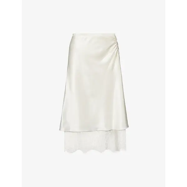 SIR. Ingrid Lace-hem Woven Midi Skirt - Ivory