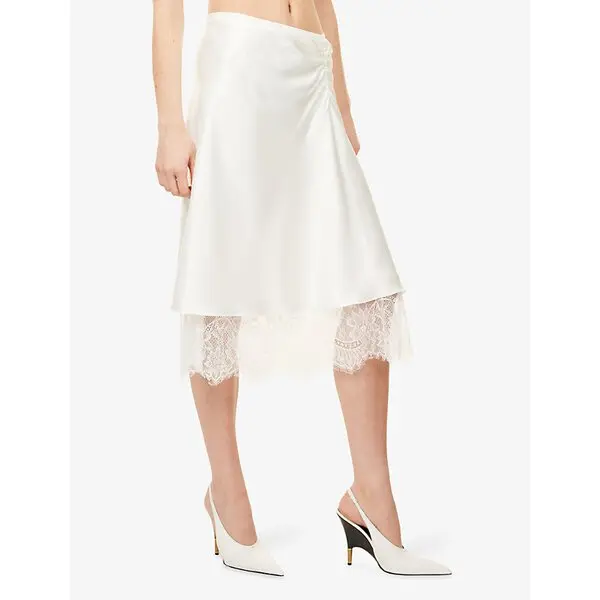SIR. Ingrid Lace-hem Woven Midi Skirt