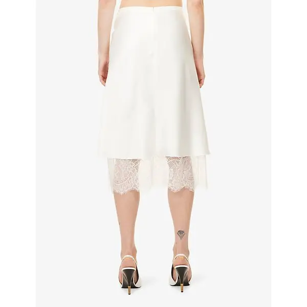 SIR. Ingrid Lace-hem Woven Midi Skirt