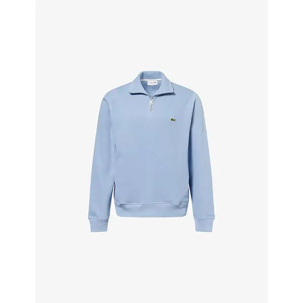 Lacoste Embroidered-logo Half-zip Cotton-knit Sweatshirt Xxl - Blue