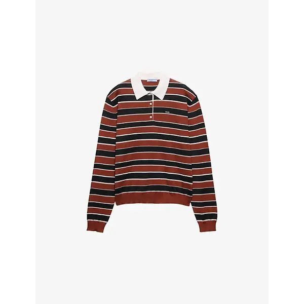 Prada Striped Silk Polo Shirt - Orange