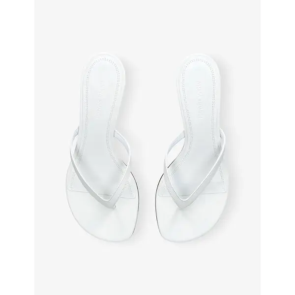 Amina Muaddi Juliette Thong Leather Heeled Sandals - White