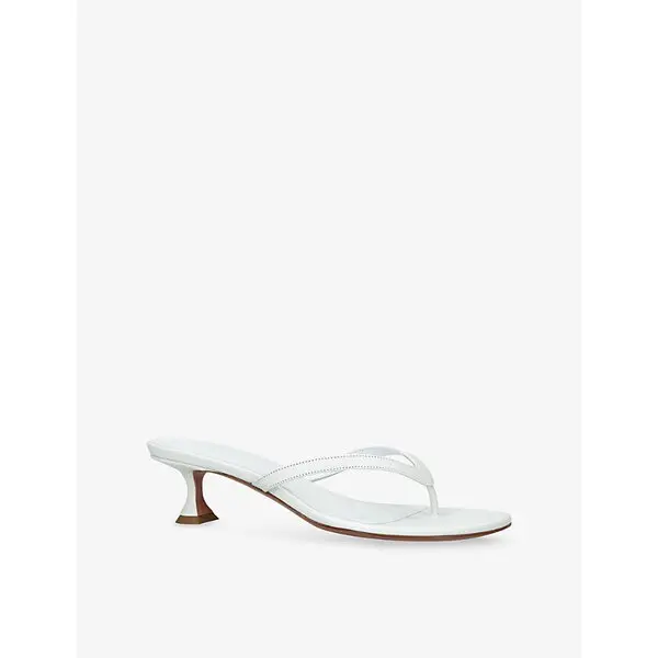 Amina Muaddi Juliette Thong Leather Heeled Sandals - White