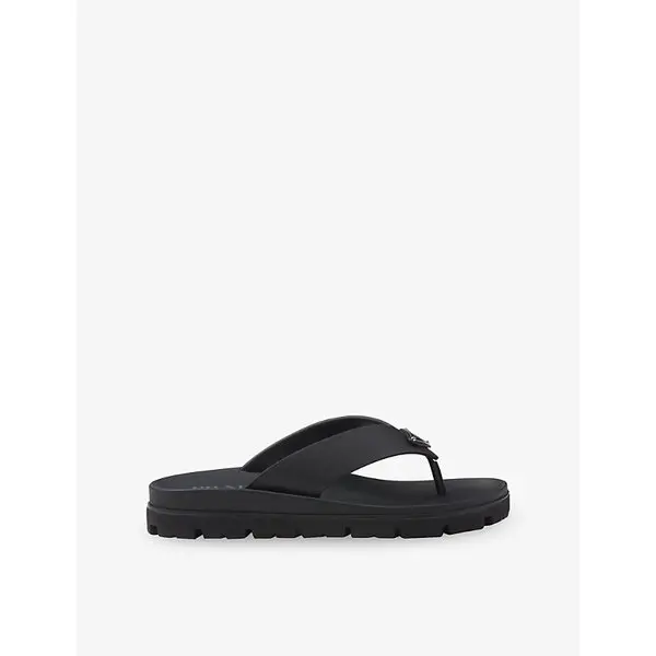 Prada Rubber Thong Sandals With Enamelled Triangle Logo - Black