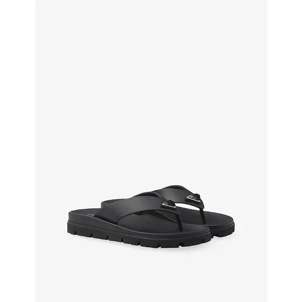 Prada Rubber Thong Sandals With Enamelled Triangle Logo - Black