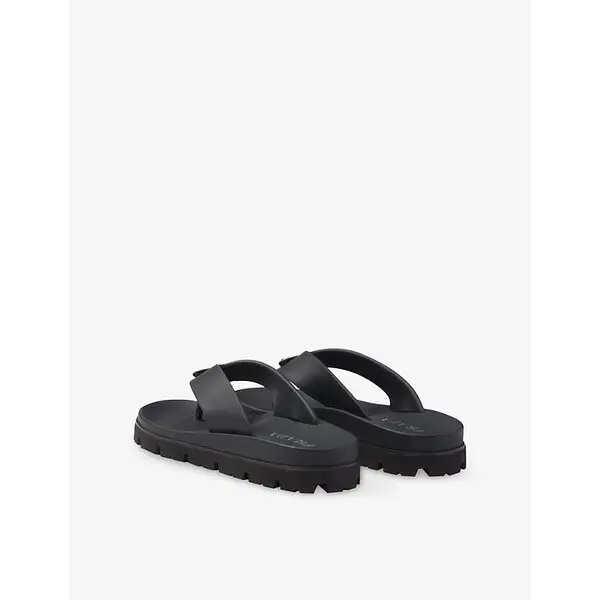 Prada Rubber Thong Sandals With Enamelled Triangle Logo - Black