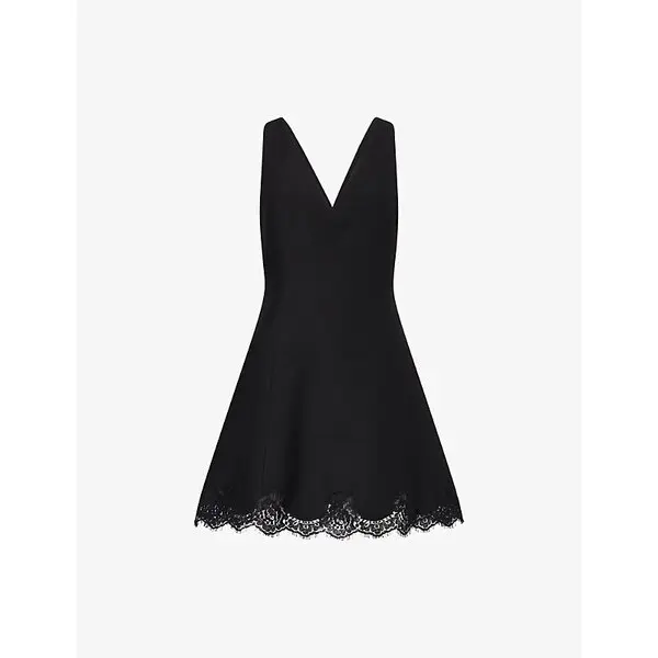 Valentino Garavani Lace-trim Wool And Silk Blend Mini Dress - Nero