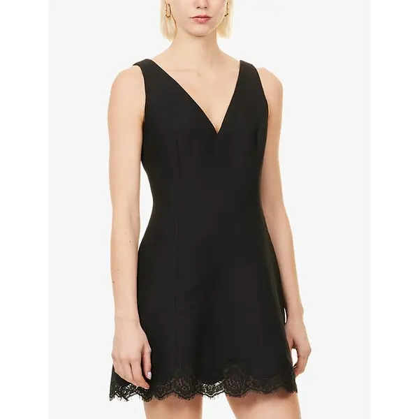 Valentino Garavani Lace-trimmed Wool And Silk Blend Mini Dress