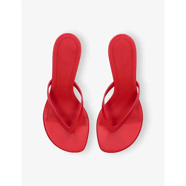 Amina Muaddi Juliette Thong 45 Leather Heeled Sandals - Red
