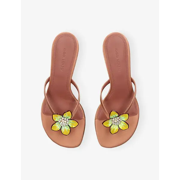 Amina Muaddi Vittoria Thong 45 Leather Heeled Sandals