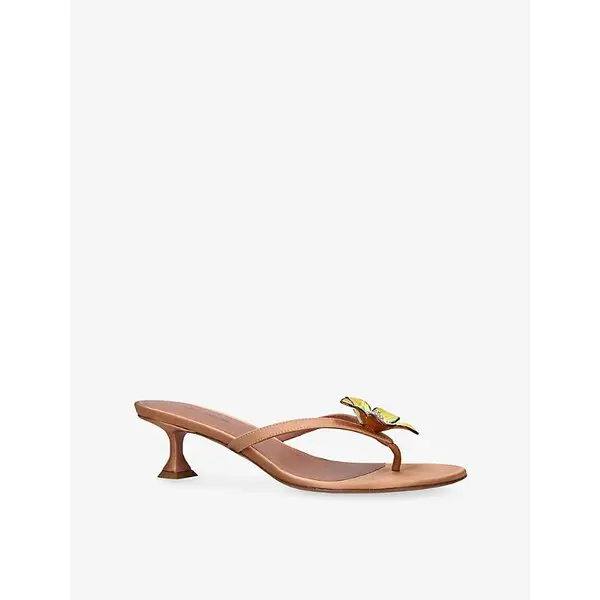 Amina Muaddi Vittoria Thong 45 Leather Heeled Sandals