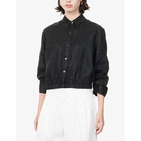 Theory Short-sleeve Belted Linen-blend Blazer