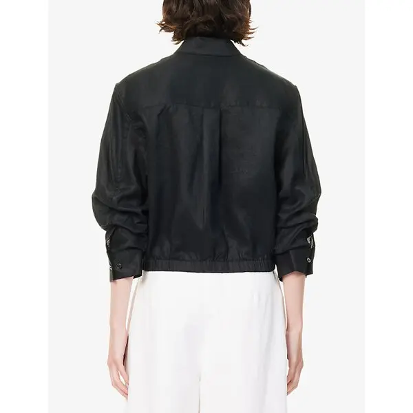Theory Short-sleeve Belted Linen-blend Blazer