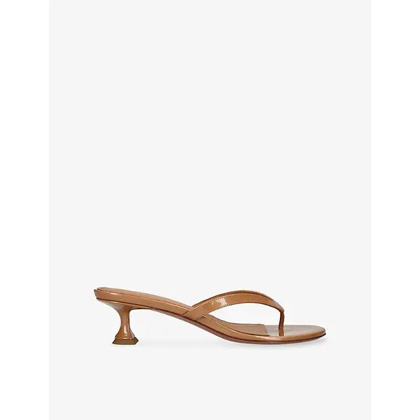 Amina Muaddi Juliette Thong 45 Leather Heeled Sandals - Mid Brown