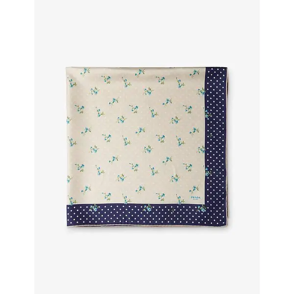 Prada Floral Polka-dot Silk Scarf