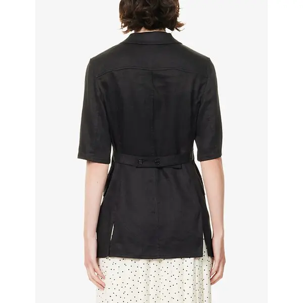 Theory Ruched-sleeve Crop Linen Shirt