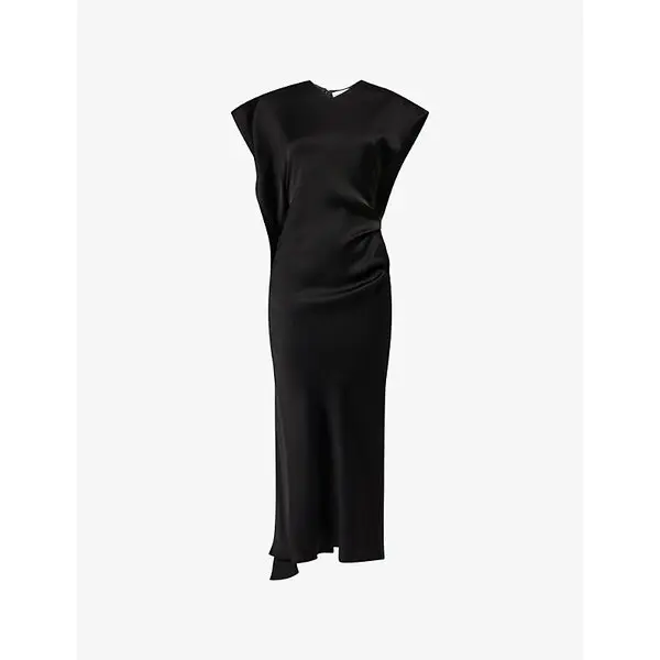 Victoria Beckham Crepe Back Asymmetric-hem Satin Midi Dress - Black