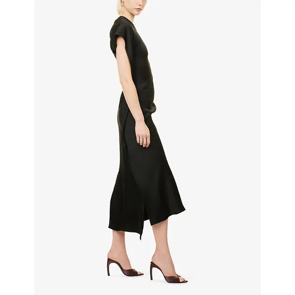 Victoria Beckham Crepe Back Asymmetric-hem Satin Midi Dress - Black