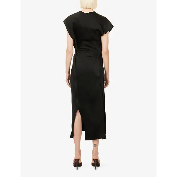 Victoria Beckham Crepe Back Asymmetric-hem Satin Midi Dress - Black