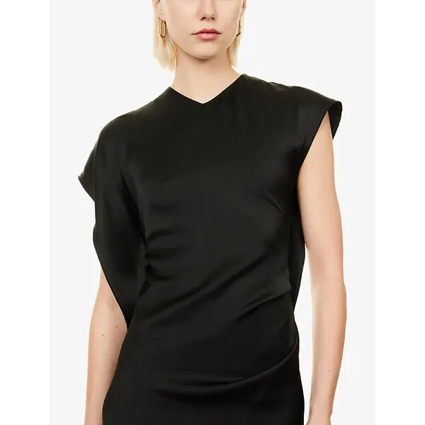 Victoria Beckham Crepe Back Asymmetric-hem Satin Midi Dress - Black