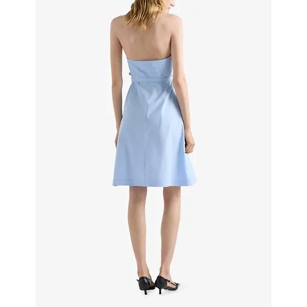 Prada Embroidered Collar Halter Cotton Poplin Shirt Dress