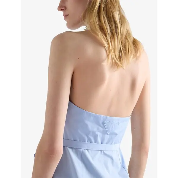 Prada Embroidered Collar Halter Cotton Poplin Shirt Dress