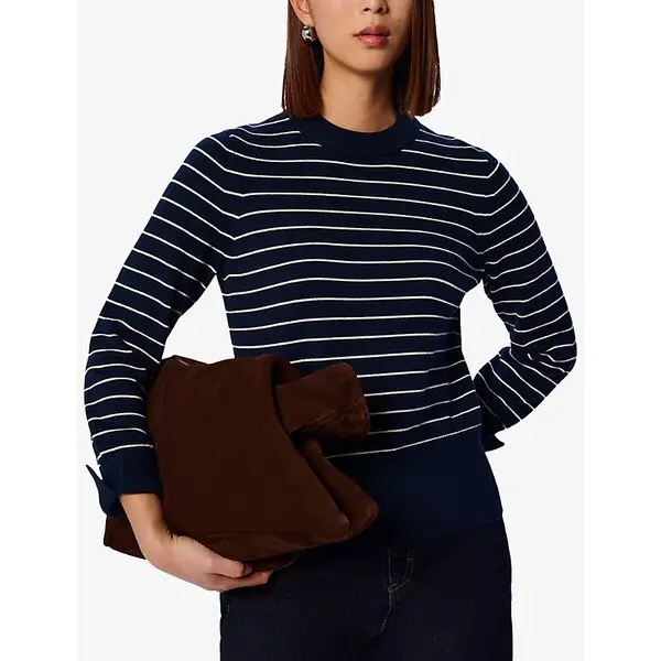 Whistles Striped Round-neck Stretch Cotton-blend Jumper