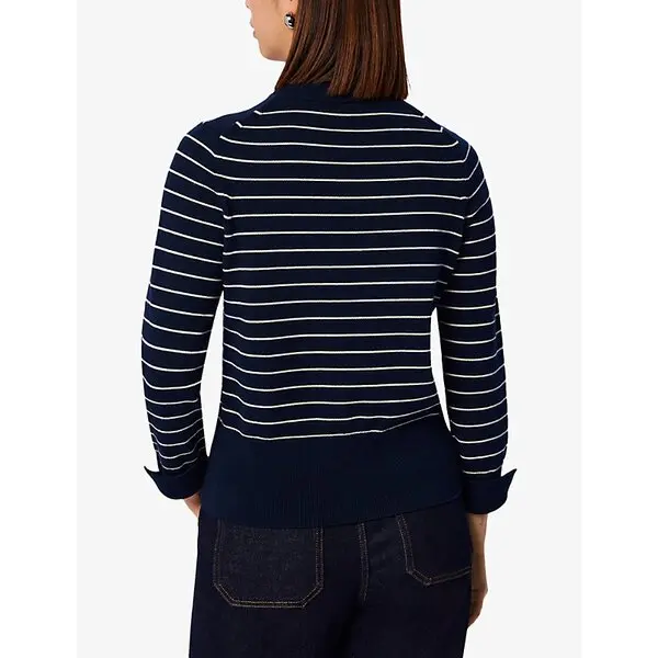 Whistles Striped Round-neck Stretch Cotton-blend Jumper
