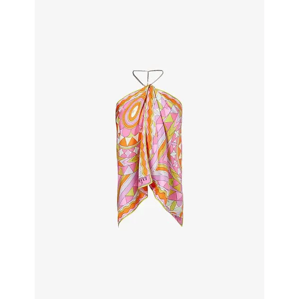 Emilio Pucci Printed Chain Halter-neck Silk Top - Multicolor