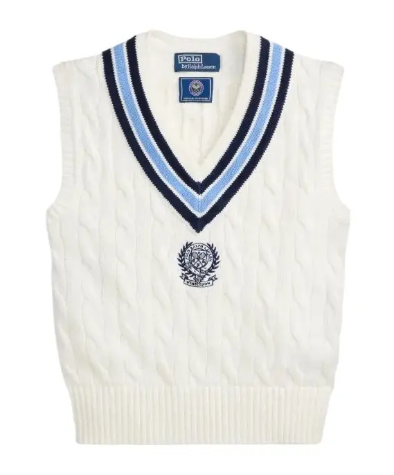 Polo Ralph Lauren Striped V-neck Sleeveless Sweater Vest - White